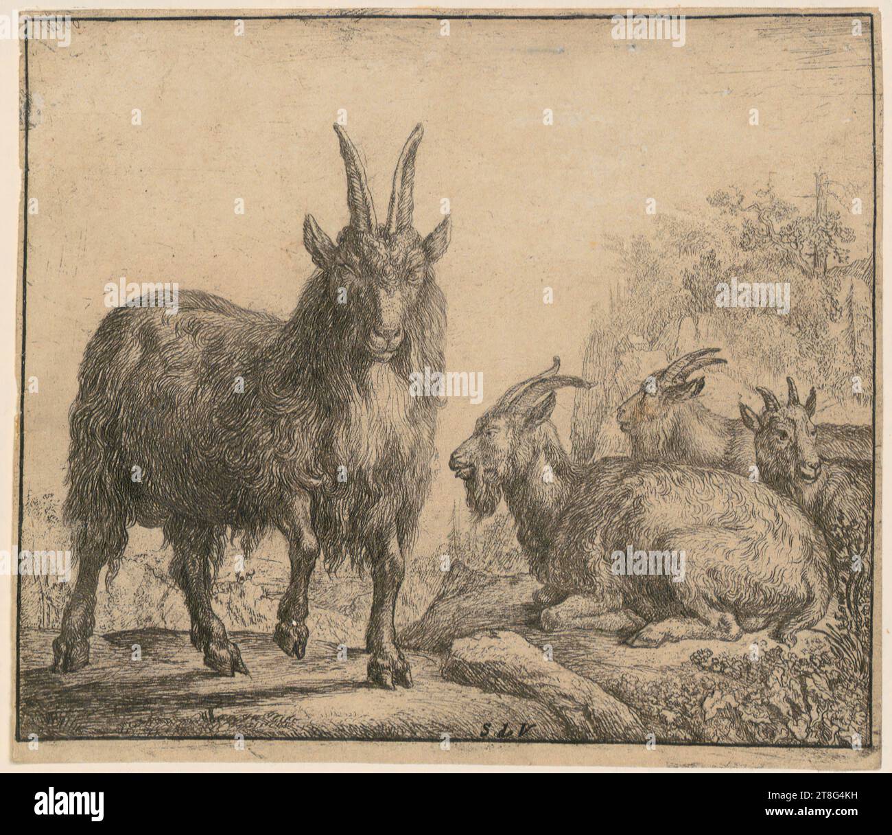Simon de Vlieger (1600 um - 1653), Four goats, sheet 10 of the series ...