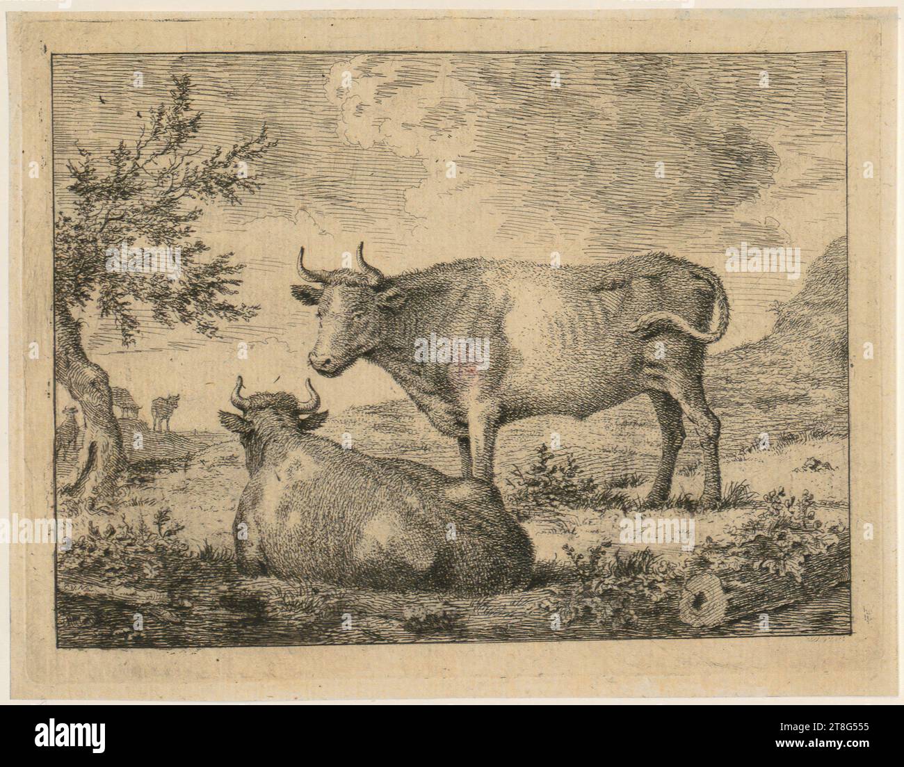 Cornelis van Noorde (1731 - 1795), Landscape with a cow lying down and ...