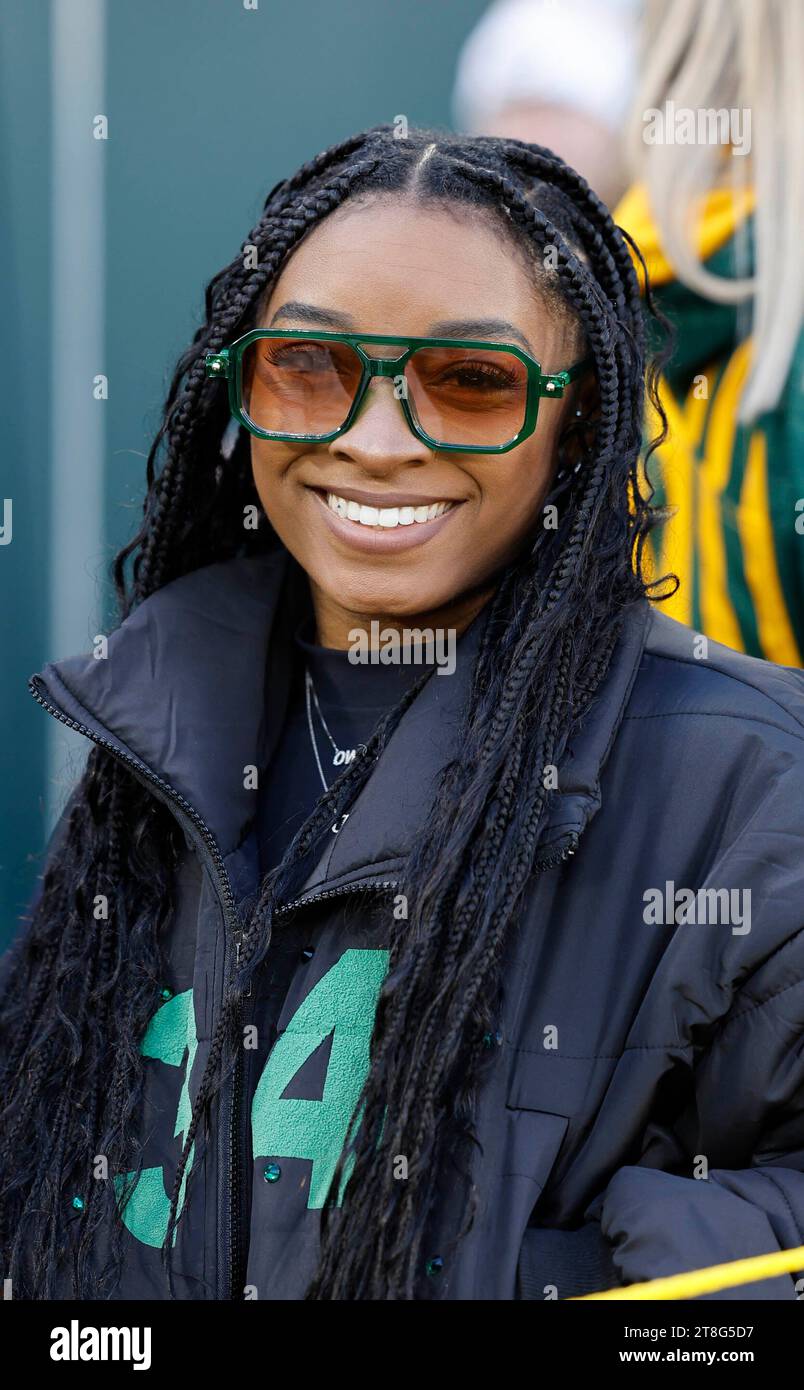 American olympian Simone Biles before an NFL football game between the ...