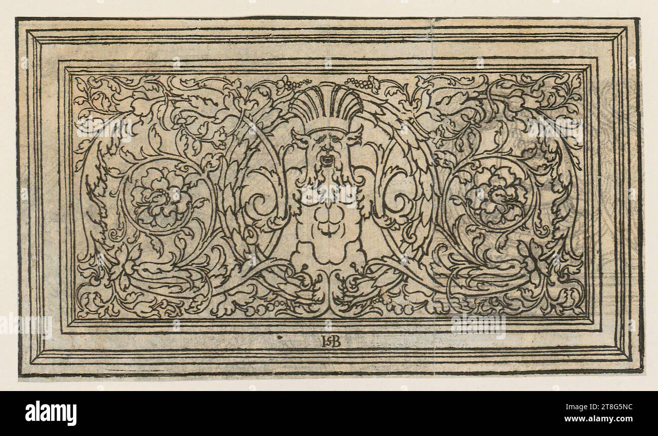 Hans Sebald Beham (1500 - 1550), Ornamental engraving with male half ...