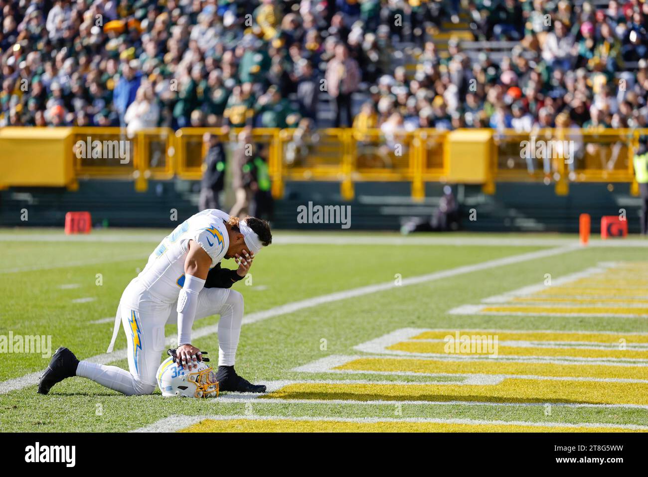 Los Angeles Chargers safety Alohi Gilman (32) pauses on the field ...