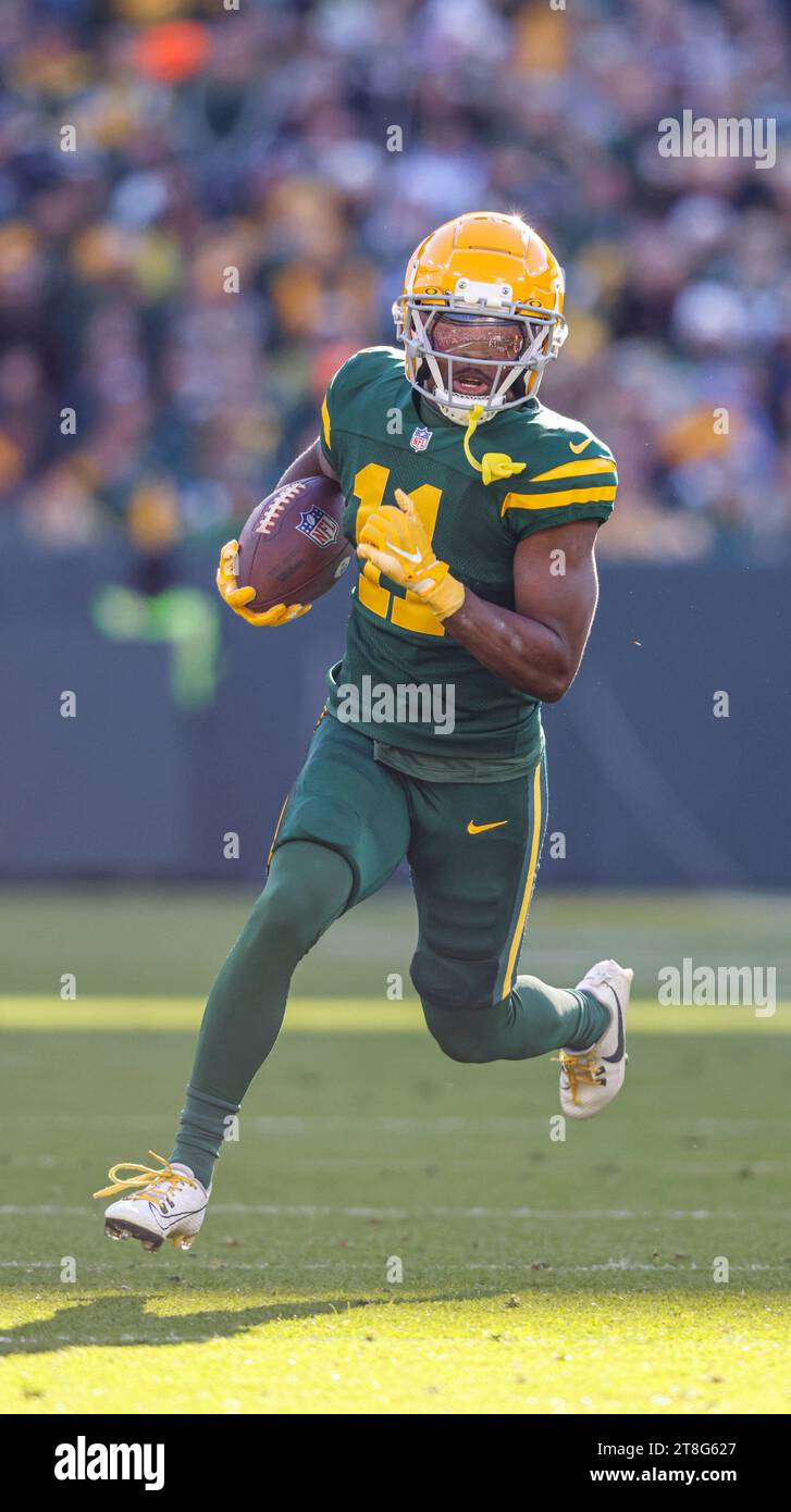 Green Bay Packers wide receiver Jayden Reed (11) turns for a touchdown ...