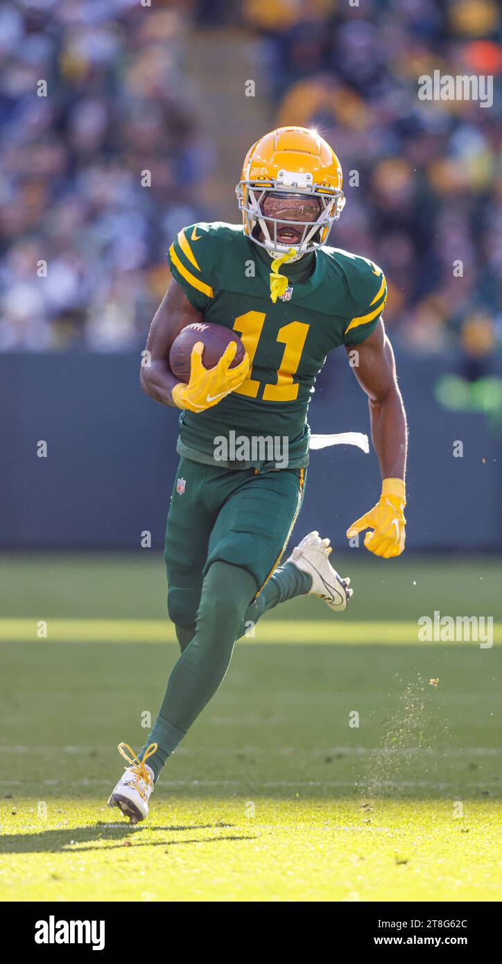 Green Bay Packers wide receiver Jayden Reed (11) turns for a touchdown ...