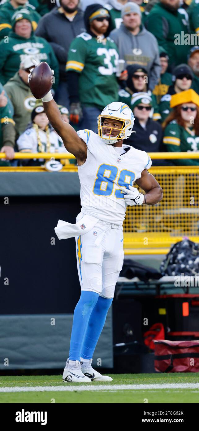 Los Angeles Chargers tight end Donald Parham Jr. (89) reacts during an ...
