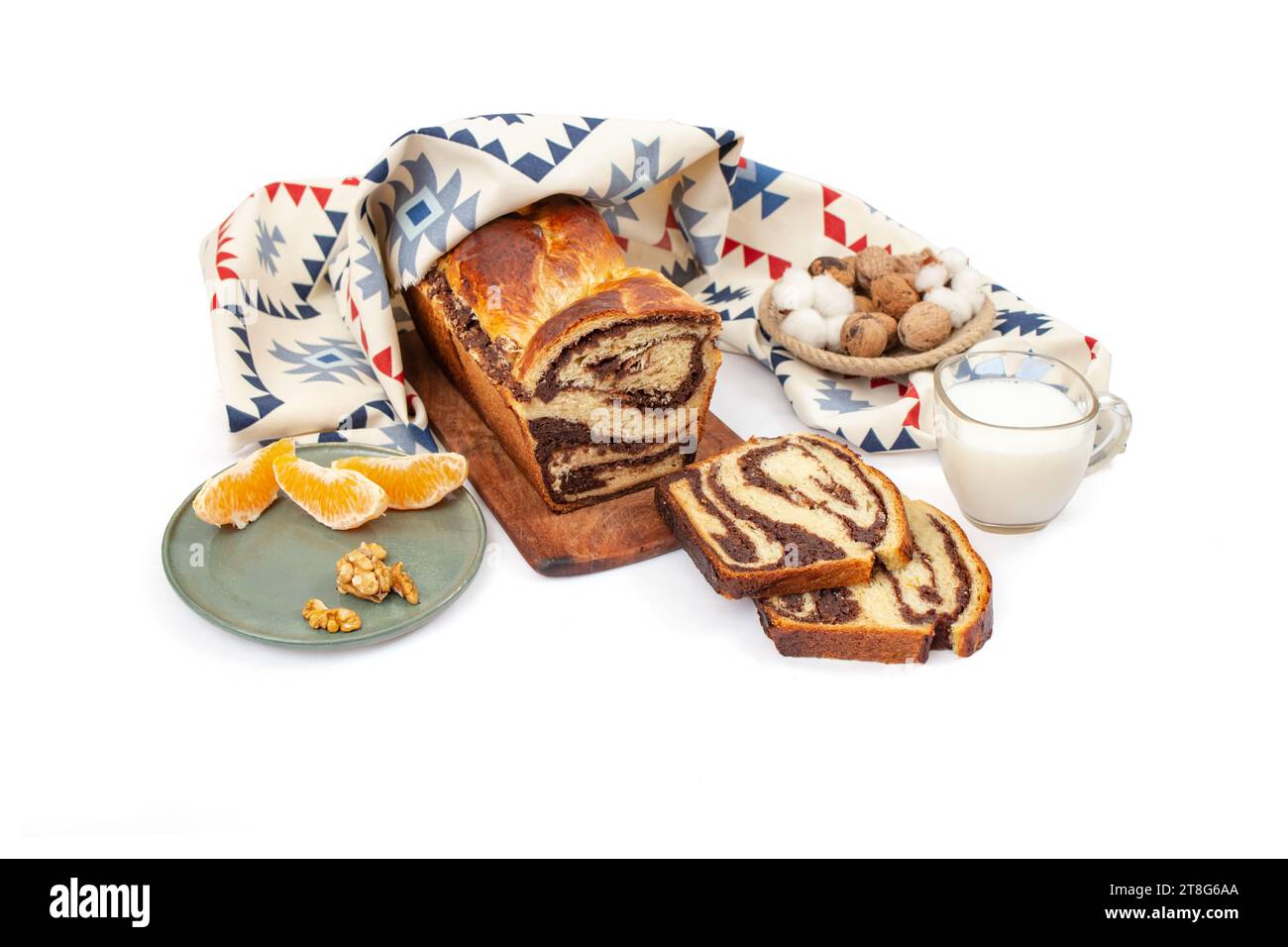 Cozonac, Romanian traditional sweet bread with walnut filling, sliced ...
