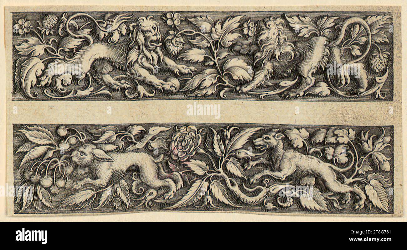 Michel Le Blon (1587 - 1656), Two friezes with lion, hare and wolf ...