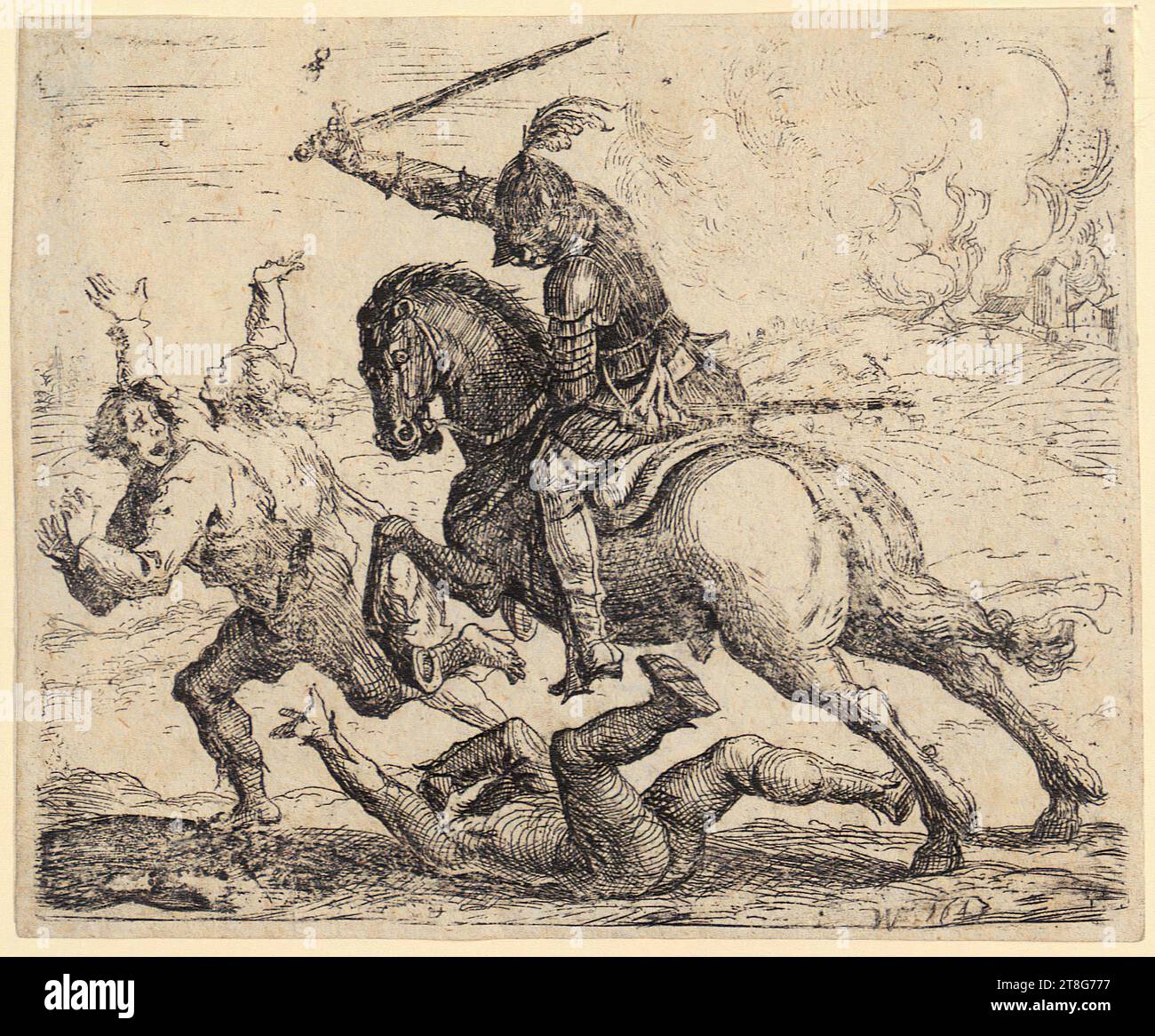 Hans Ulrich Frank (1590, 1595 um - 1675), Three peasants flee from a ...