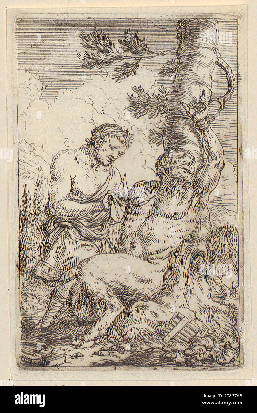 Jonas Umbach (1624 um - 1693), Apollo skins Marsyas, print medium: 1634 ...