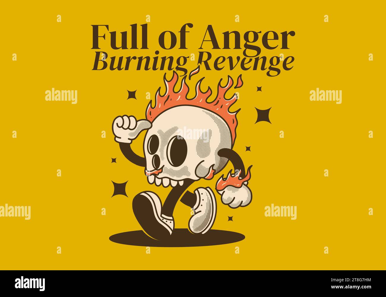 Full of anger, burning revenge. Vintage mascot character illustration ...