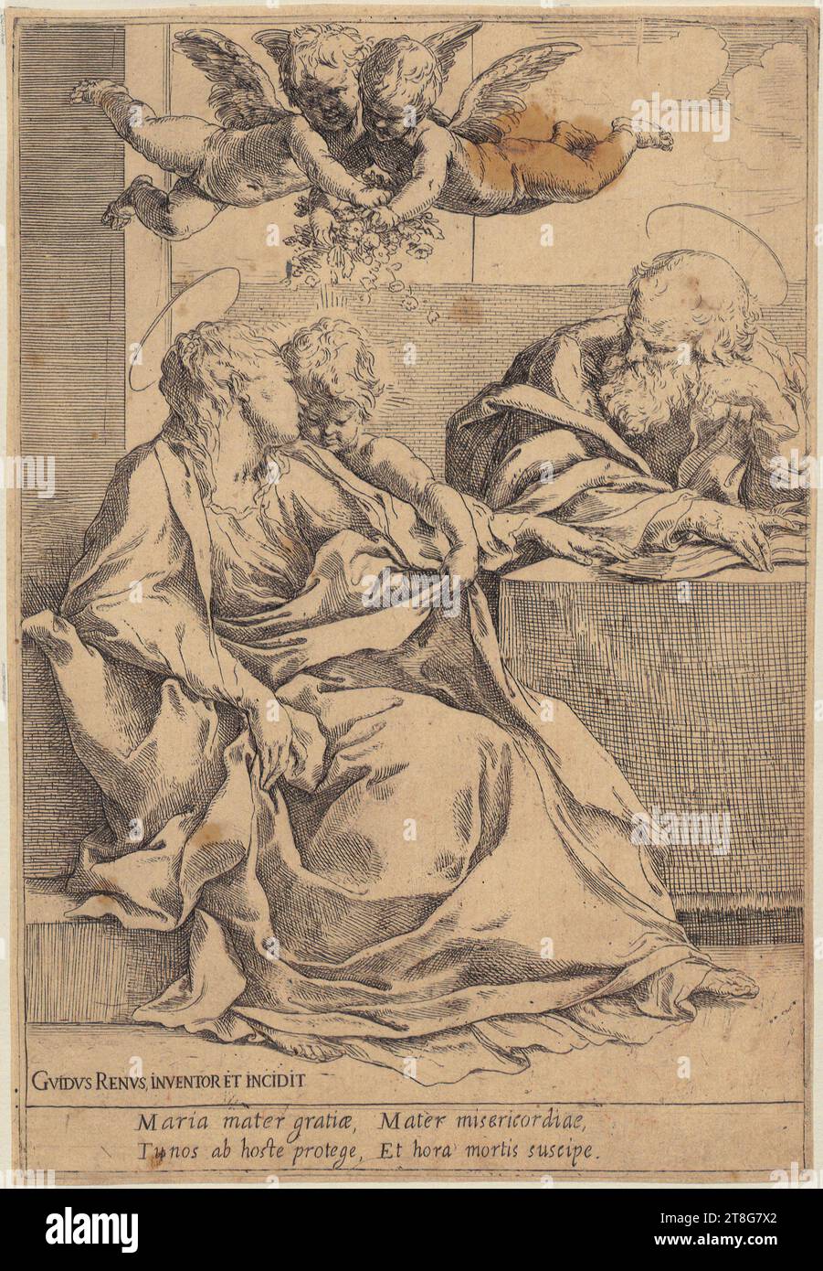 Guido Reni (1575 - 1642), artist, Holy Family with two angels, print ...