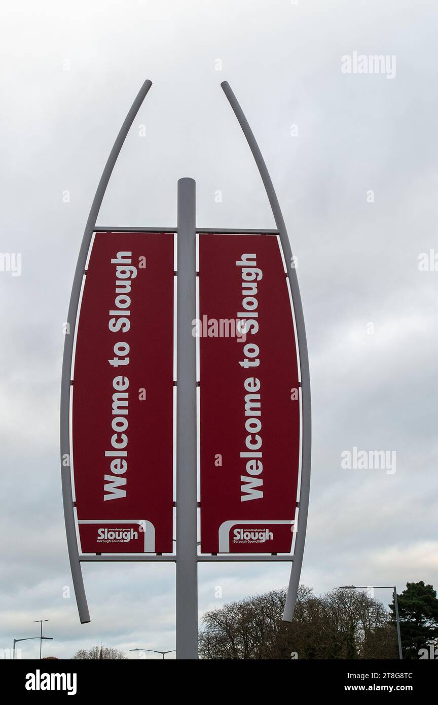 Slough, UK. 20th November, 2023. A Welcome to Slough sign. The ...