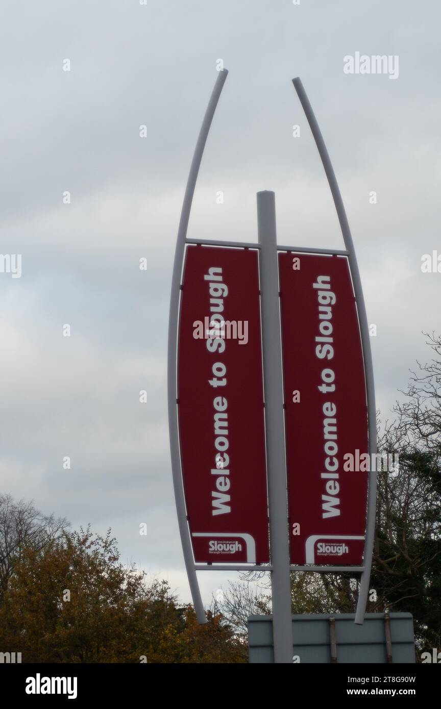 Slough, UK. 20th November, 2023. A Welcome to Slough sign. The ...
