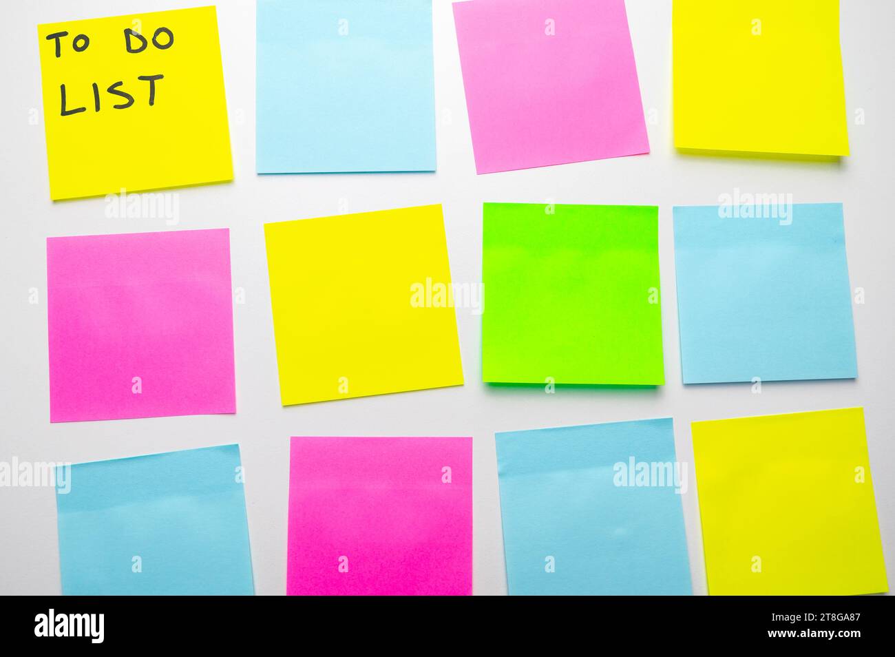Adhesive sheets of different colors, with the wording "to do list ...