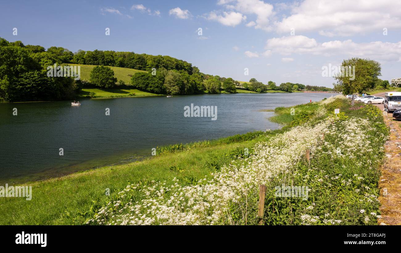 People fish from rowing boats on Hawkridge Reservoir in west Somerset ...