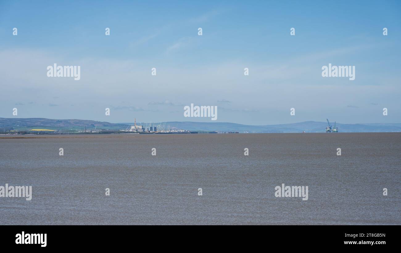 A cluster of tower cranes marks the Hinkley Point C nuclear power ...