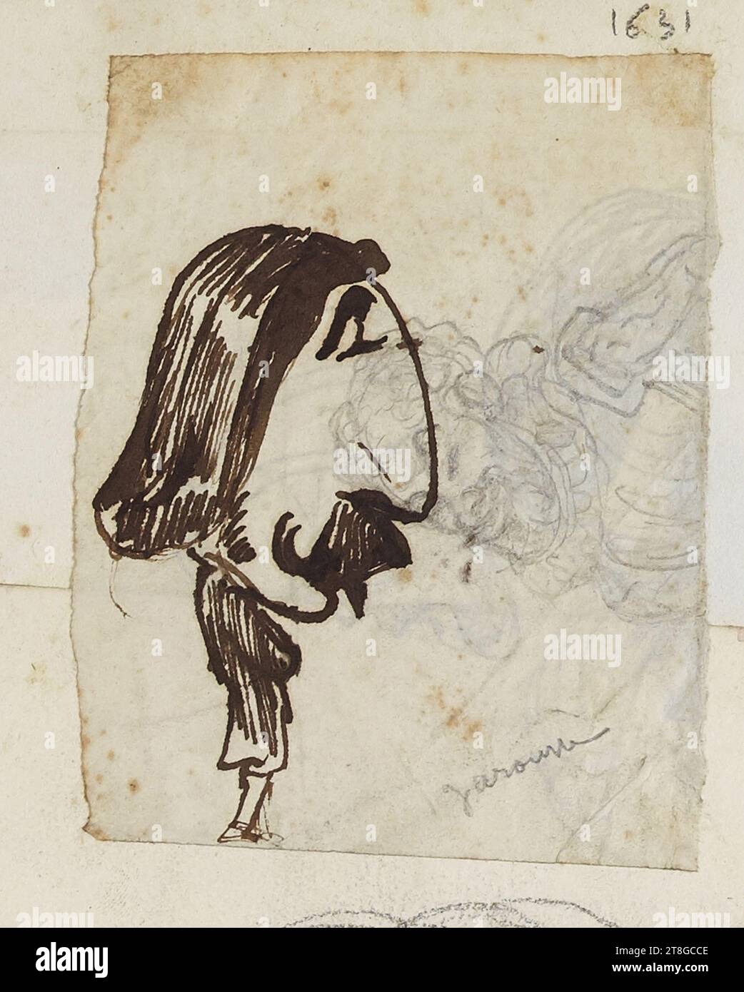 Full-portrait of a man in profile (Jarousse) on another sketch (Henri ...