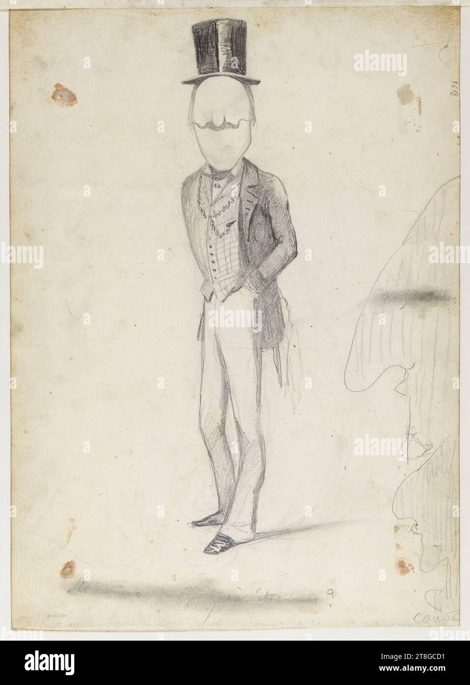 Full-length portrait of a man with a mustache (Jarousse), Verso: three ...