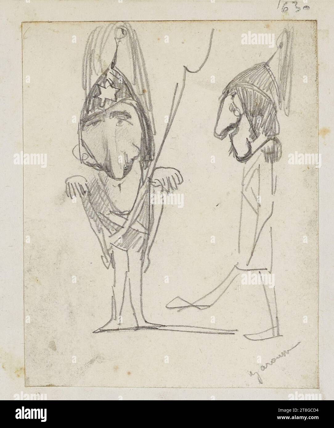 Portrait of a man disguised as a soldier in front and in profile ...