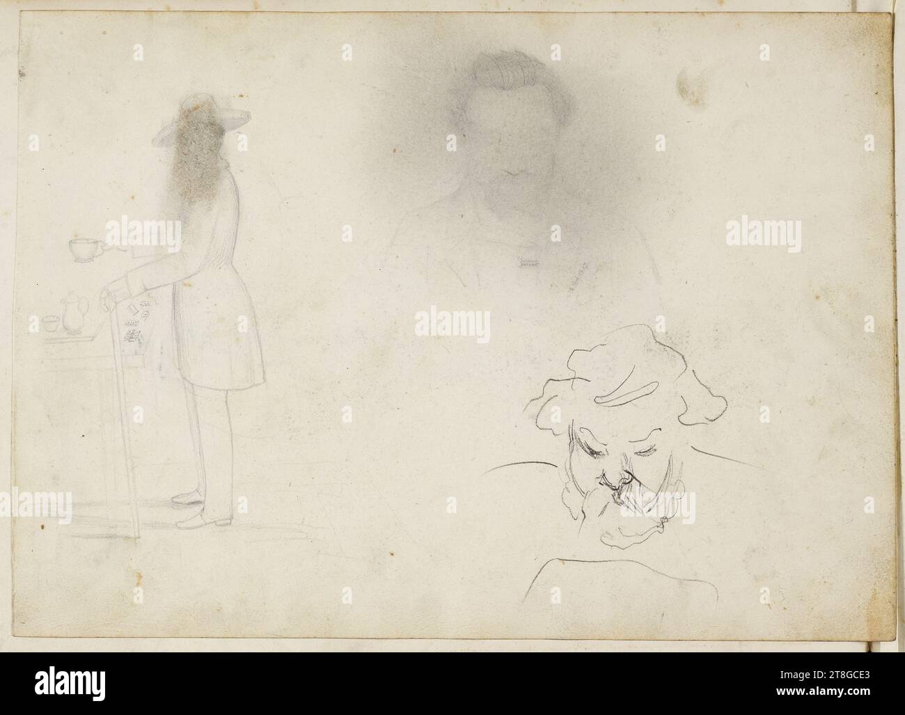 Full-length portrait of a man with a mustache (Jarousse), Verso: three ...