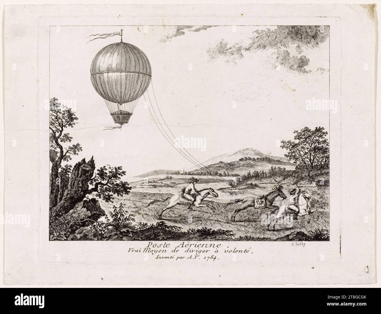 Airmail, True Means of Directing at Will, Invented by A.V. 1784 ...