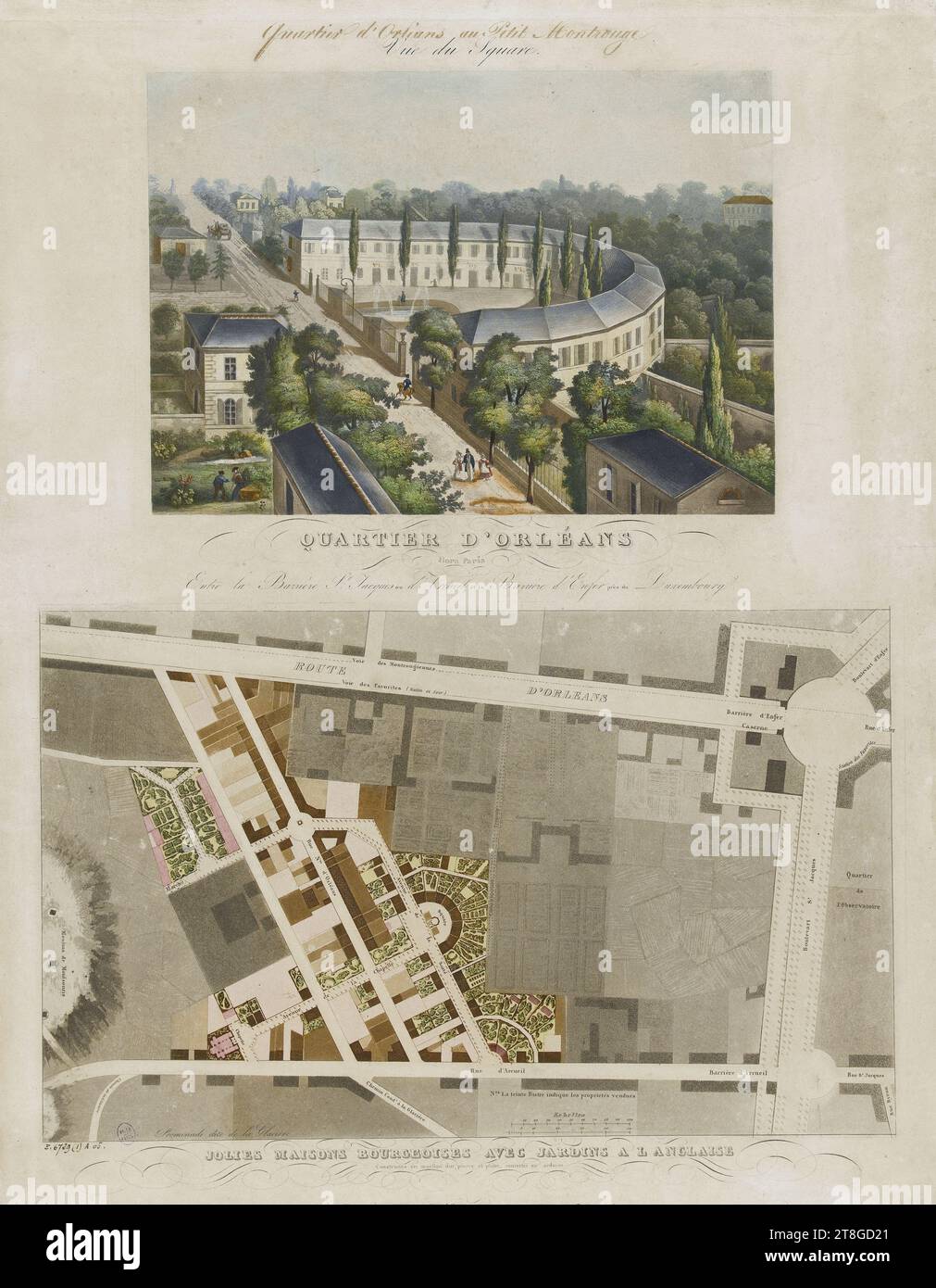 Quartier d'Orléans au Petit Montrouge, plan and view of the square ...