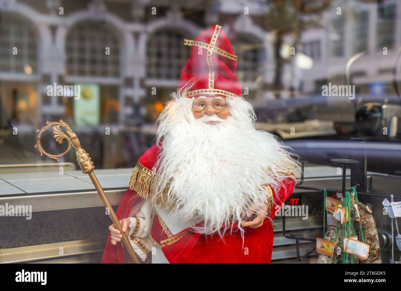 Sinterklaas in a shop window, Dutch Father Christmas, Netherlands Stock ...