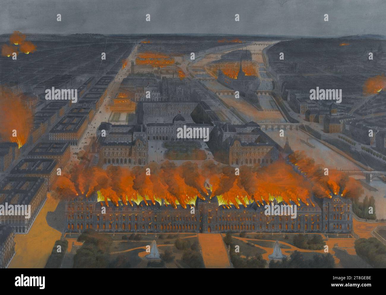General view of the burnt buildings in Paris, during the bloody week ...