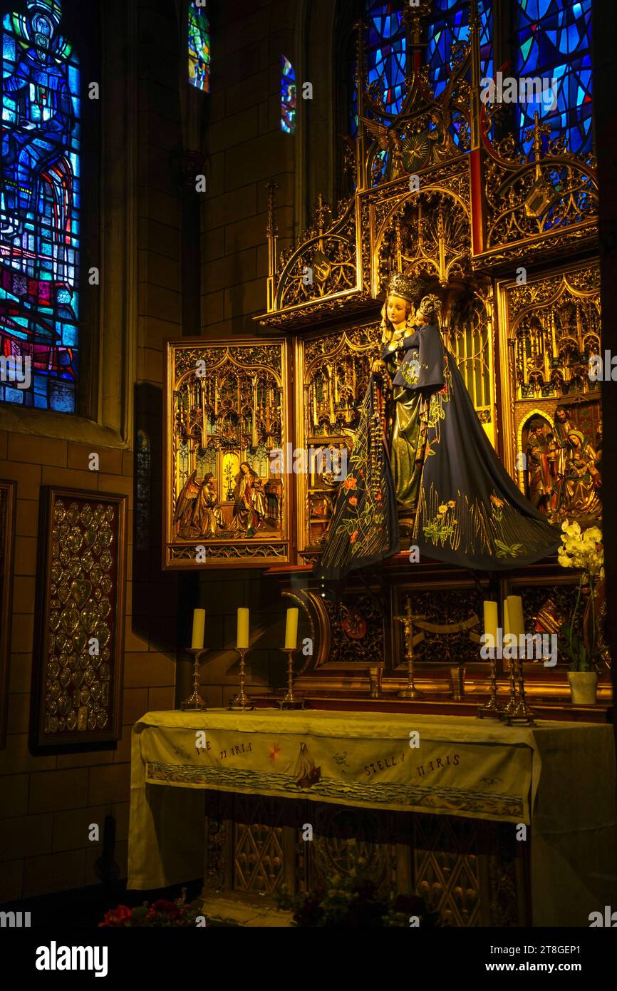 Onze Lieve Vrouw Sterre der Zee Chapel. Statue Mary, next to Basilica of Our Lady, Square of Our ...