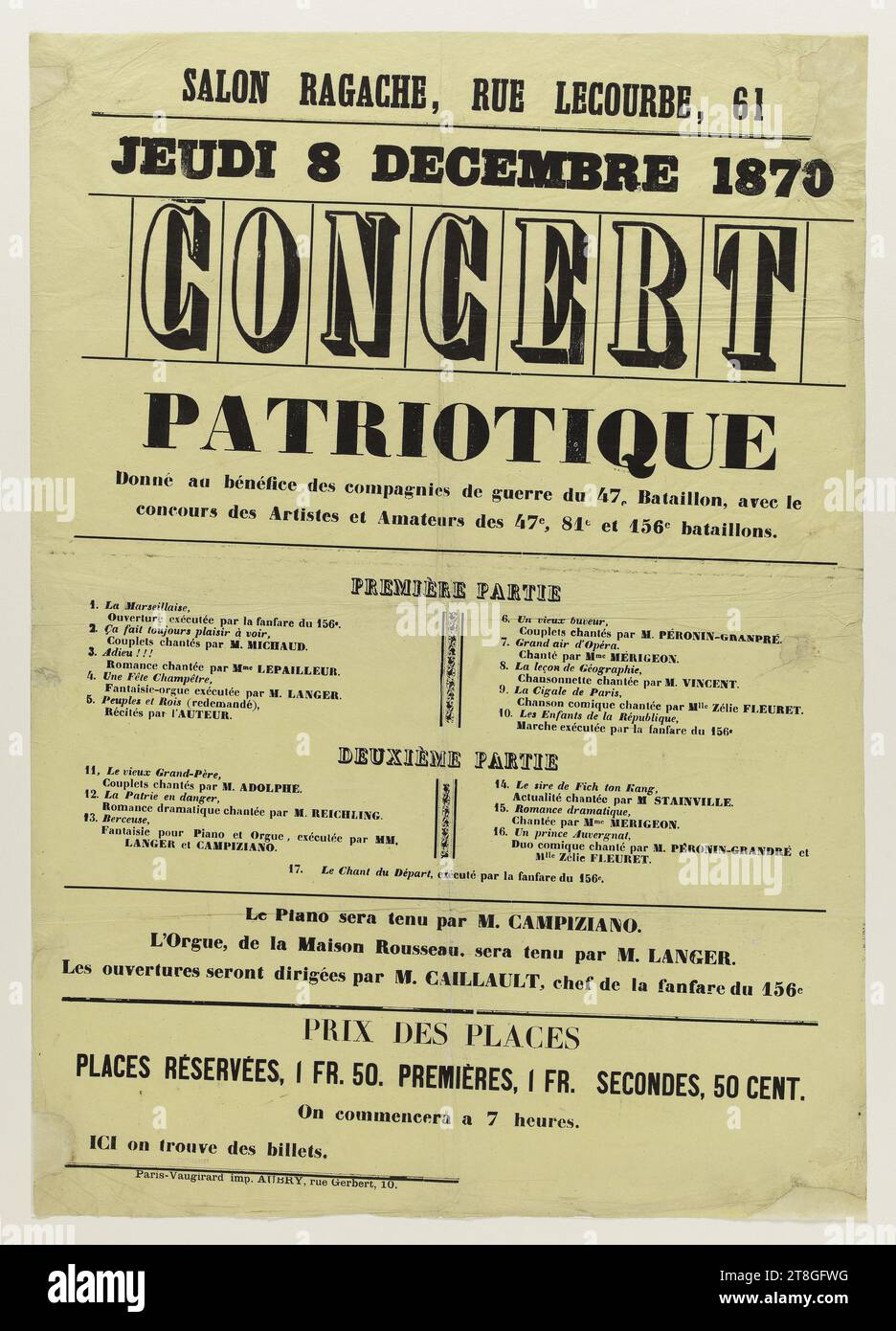 SALON RAGACHE, RUE LECOURBE, 61, THURSDAY 8 DECEMBER 1870, CONCERT ...