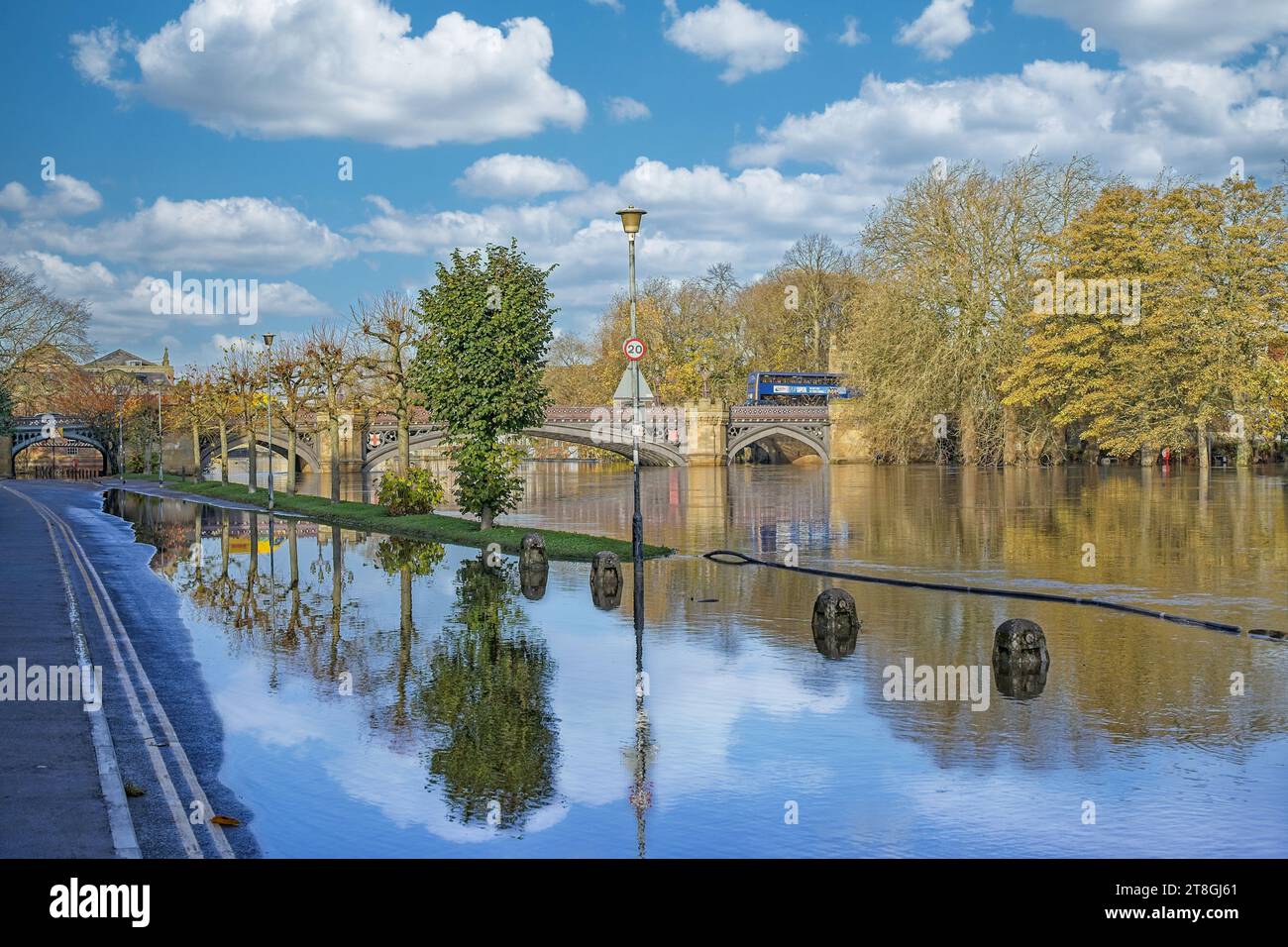 Skeldergate Bridge, faraway in the distance, and a footpath submerged ...