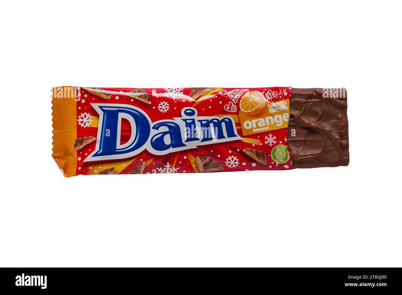 limited edition Daim Orange flavoured chocolate bar opened to show ...