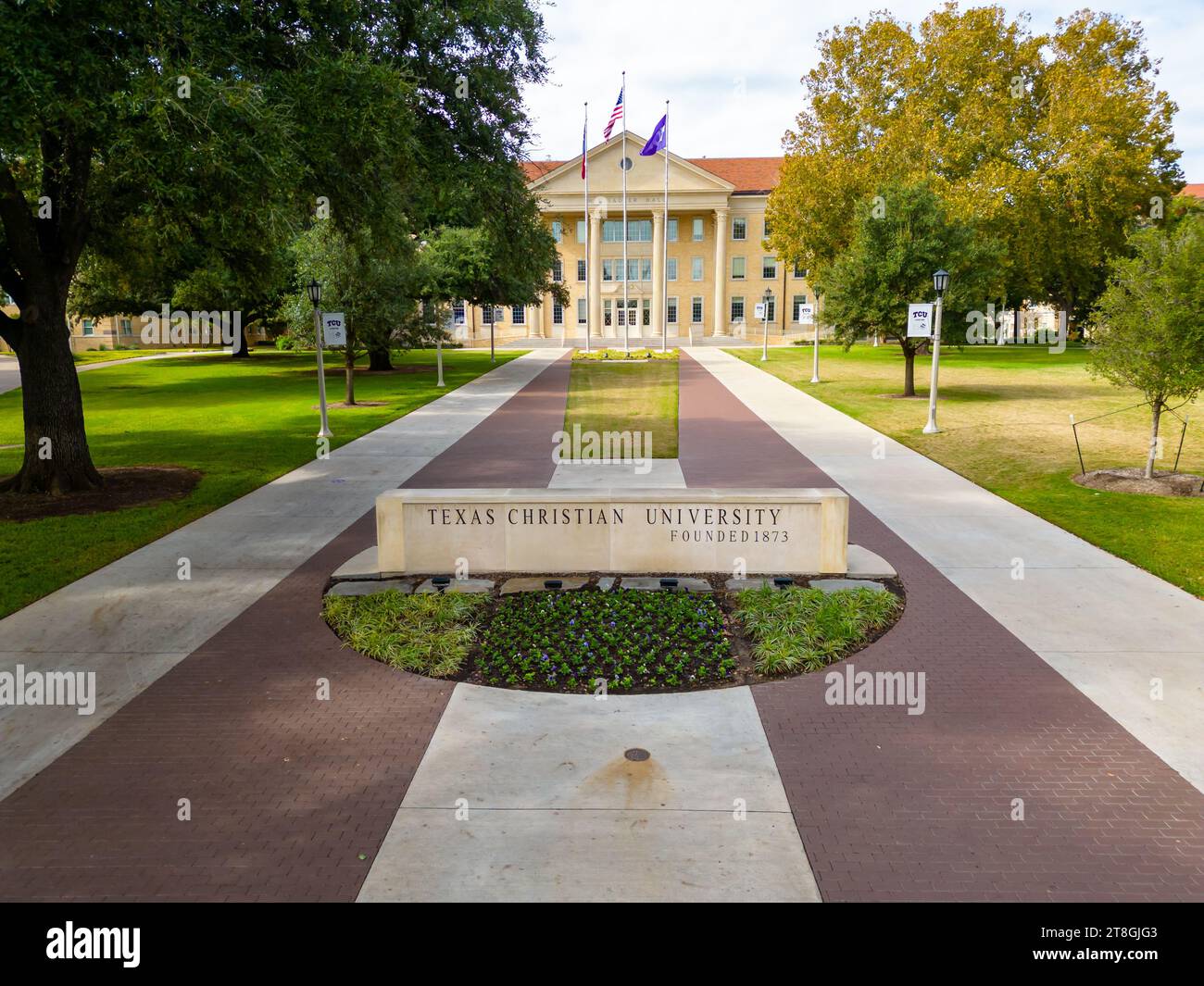 Fort Worth, TX - November 10, 2023: M.E. Sadler Hall on the Texas Christian University Campus ...