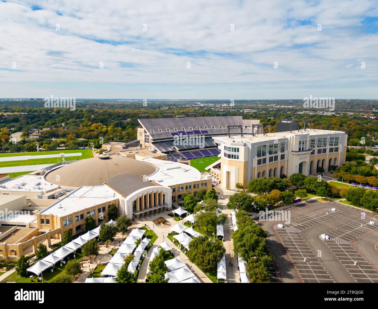 Fort Worth, TX - November 10, 2023: Schollmaier Arena and Amon G. Carter Stadium on the Texas ...