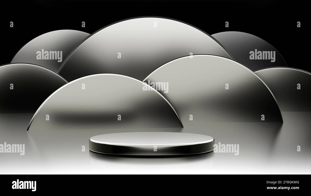 Black and silver cylinder shape luxury display stand. Product showcase ...