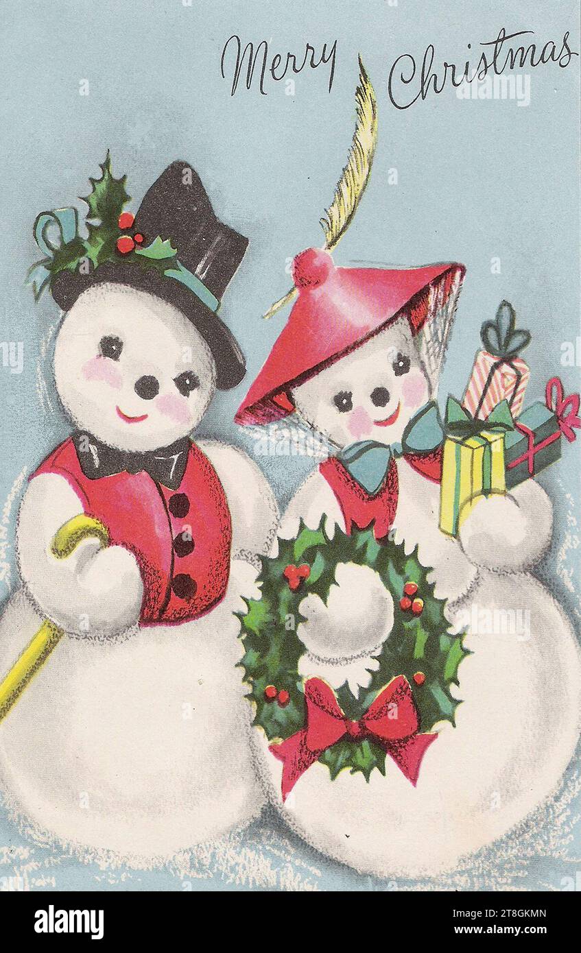 Vintage Christmas, winter illustrations of snowmen (and usally the ...