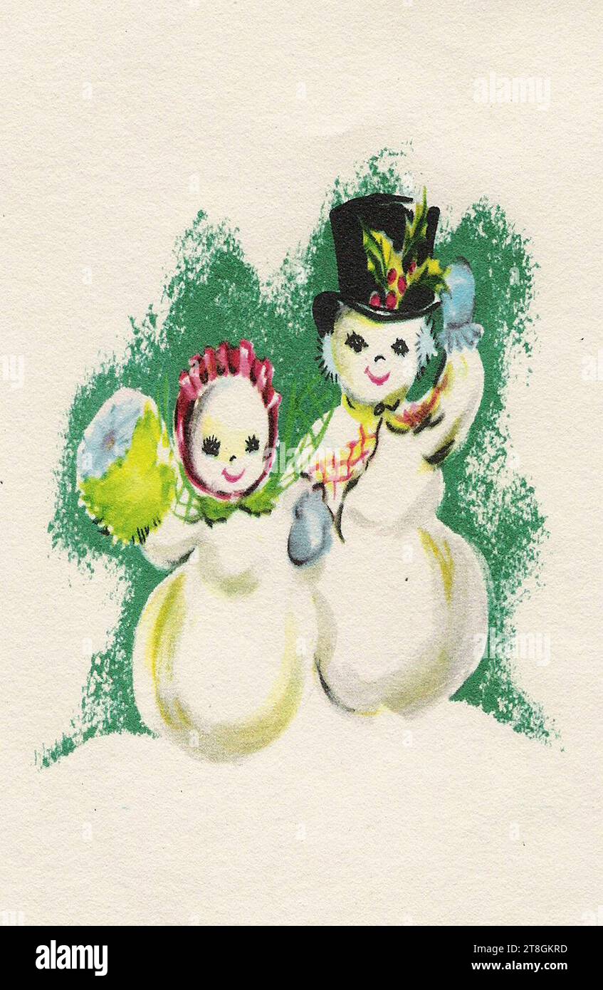 Vintage Christmas, winter illustrations of snowmen (and usally the ...