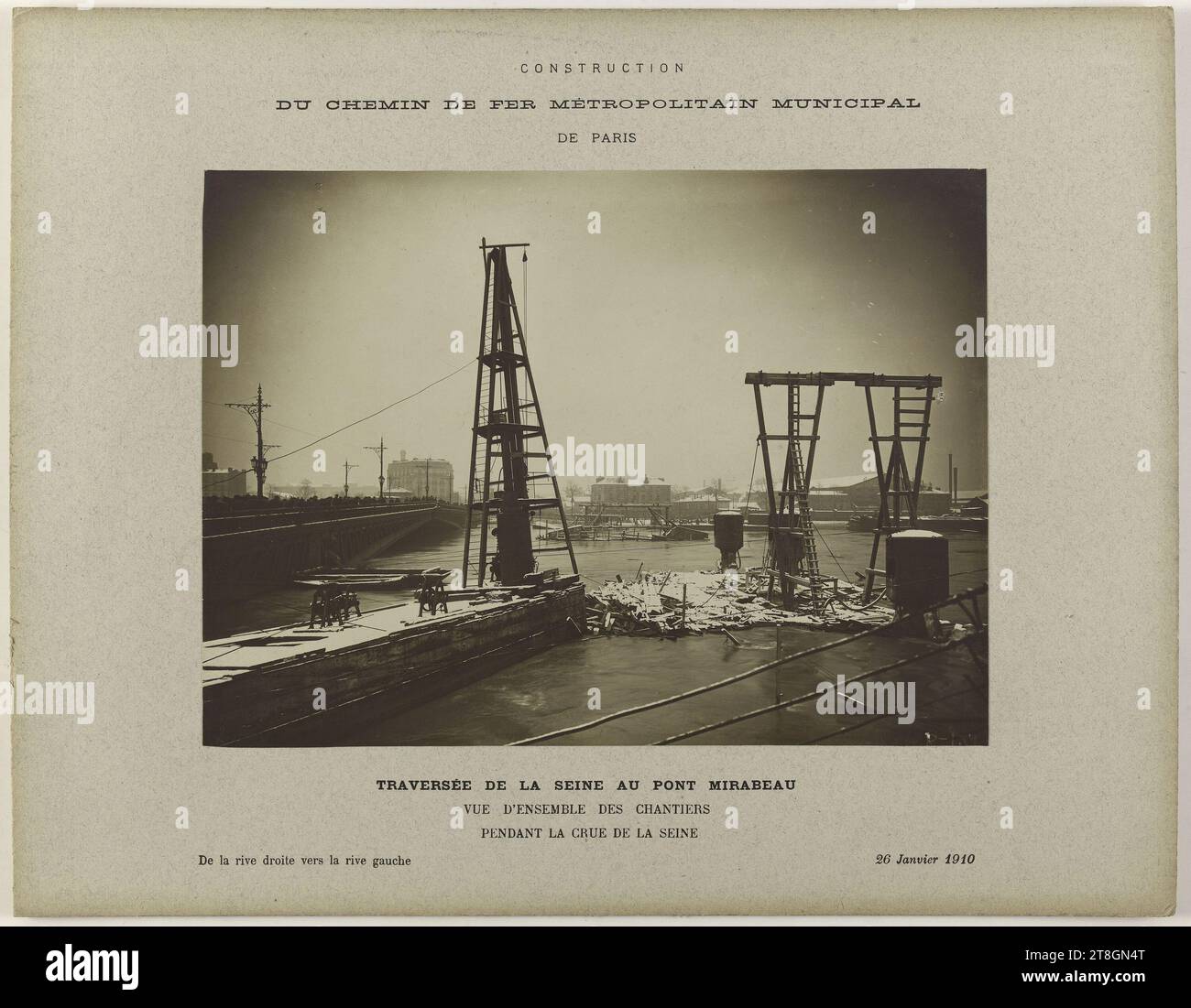 View of the metro works at Pont Mirabeau during the Seine flood ...