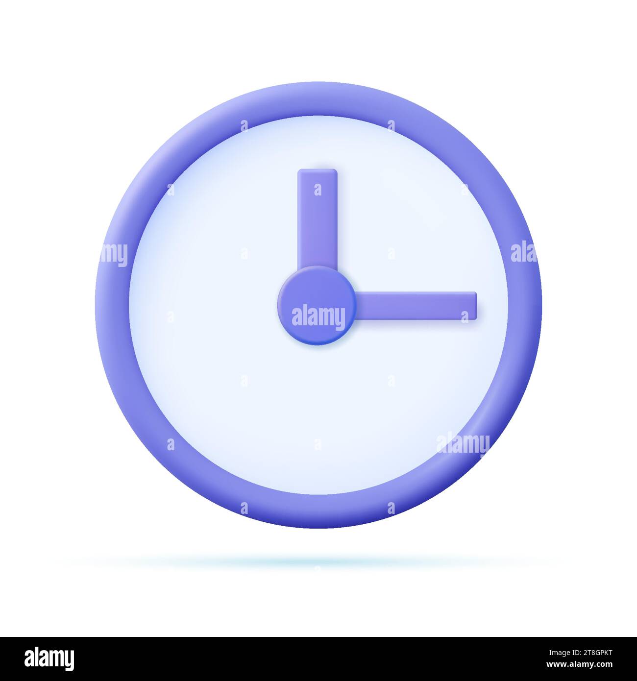 3d Round clock icon on white background. Cartoon minimal style. Time ...