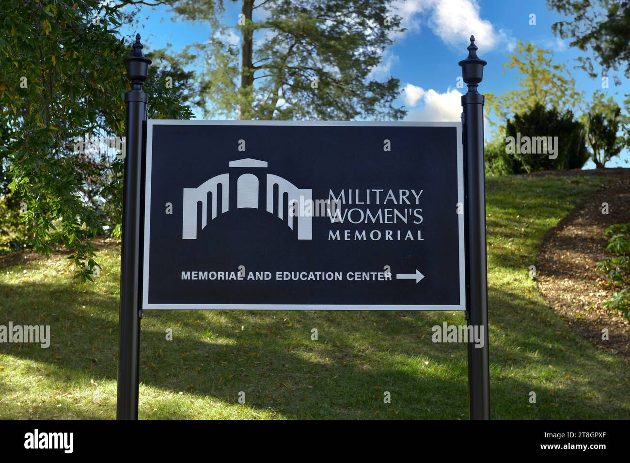 Direction sign to the Military Women's Memorial at the Arlington National Cemetery in Virginia ...