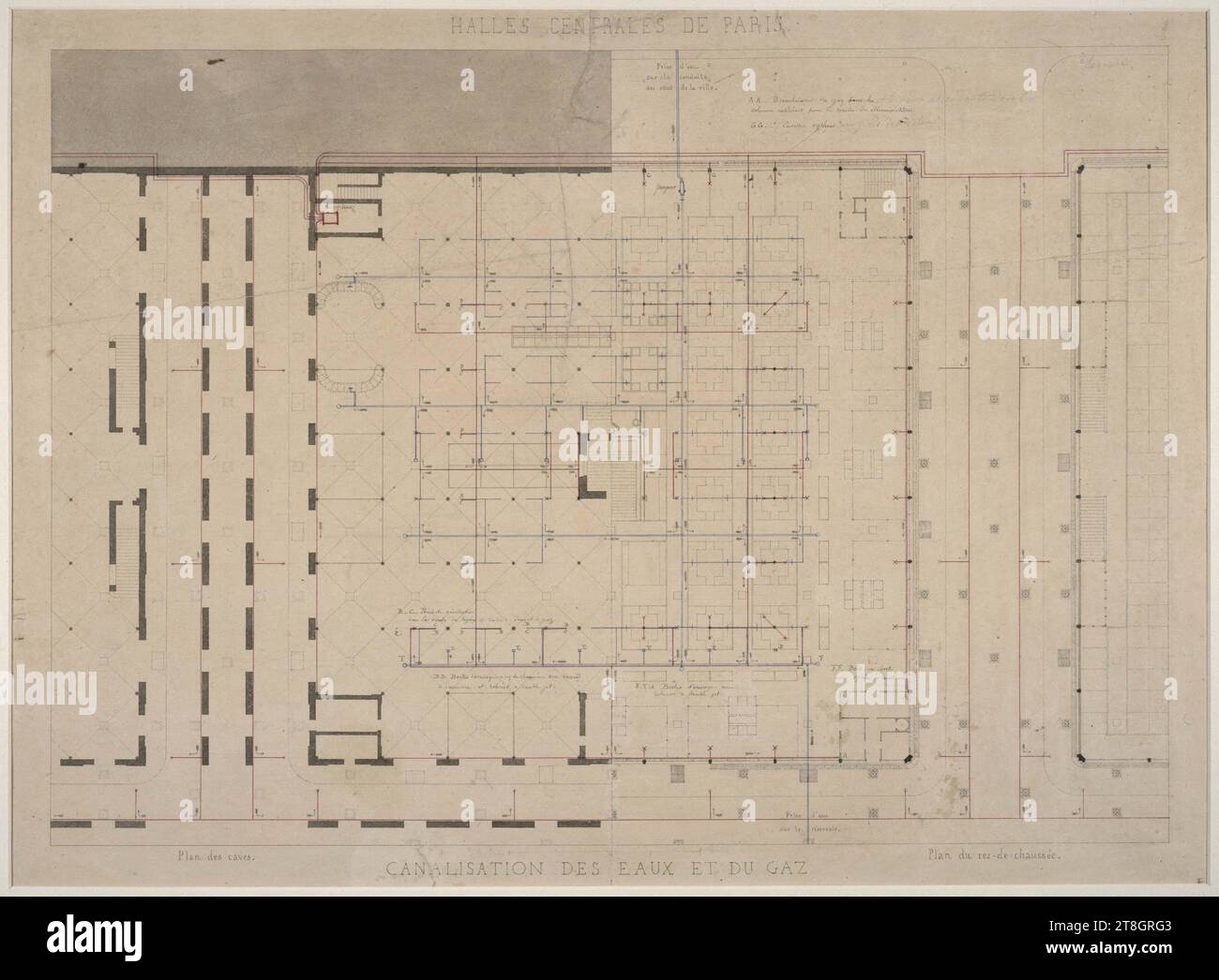 Central halls, water and gas pipeline, Baltard, Victor, Draftsman ...