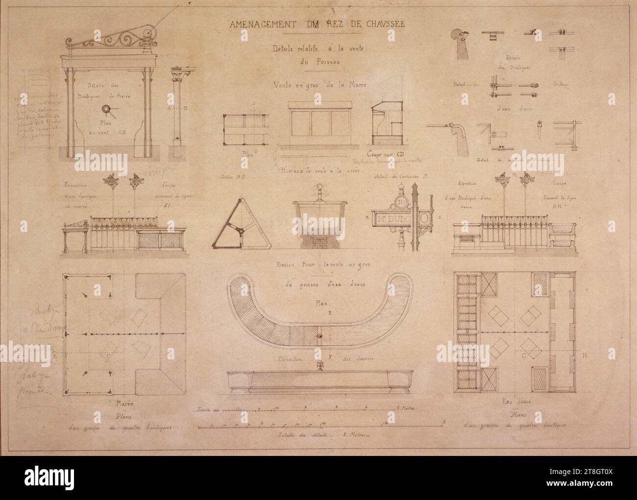 Halles centrales: plans and sections; first floor layout, details of ...