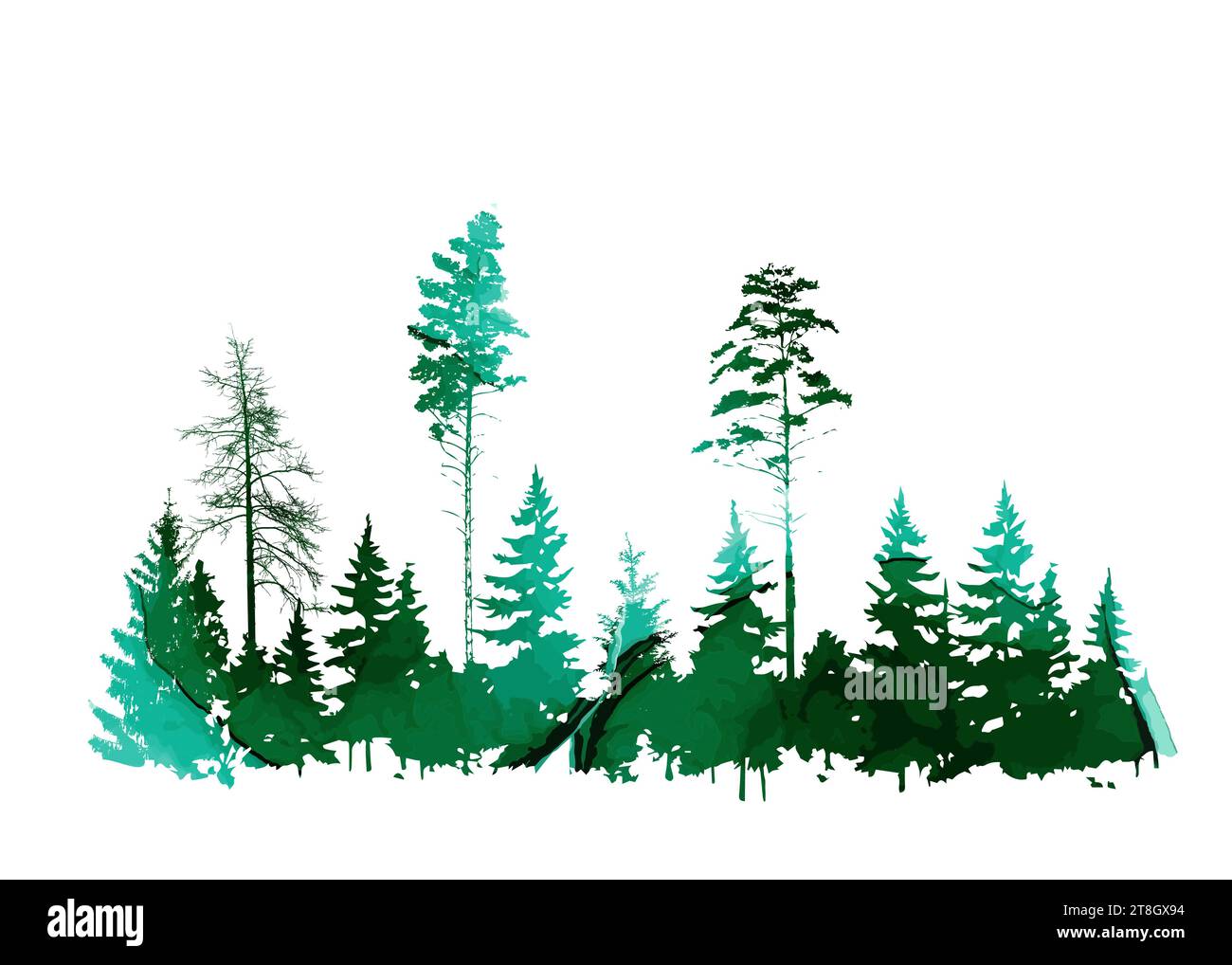 Green forest landscape. Watercolor trees. hand drawing. Not AI. Vector ...