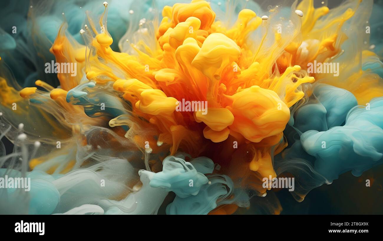 A close-up photograph of a vibrant blend of colorful pigments and inks ...