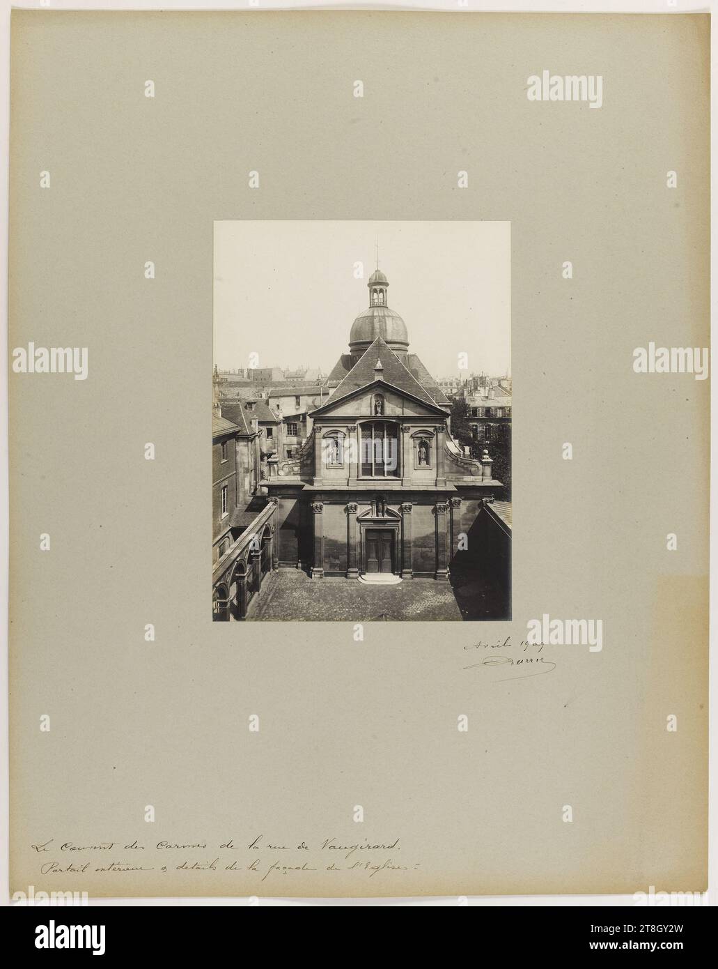 Exterior gate and details of the facade of the Carmelite convent church ...