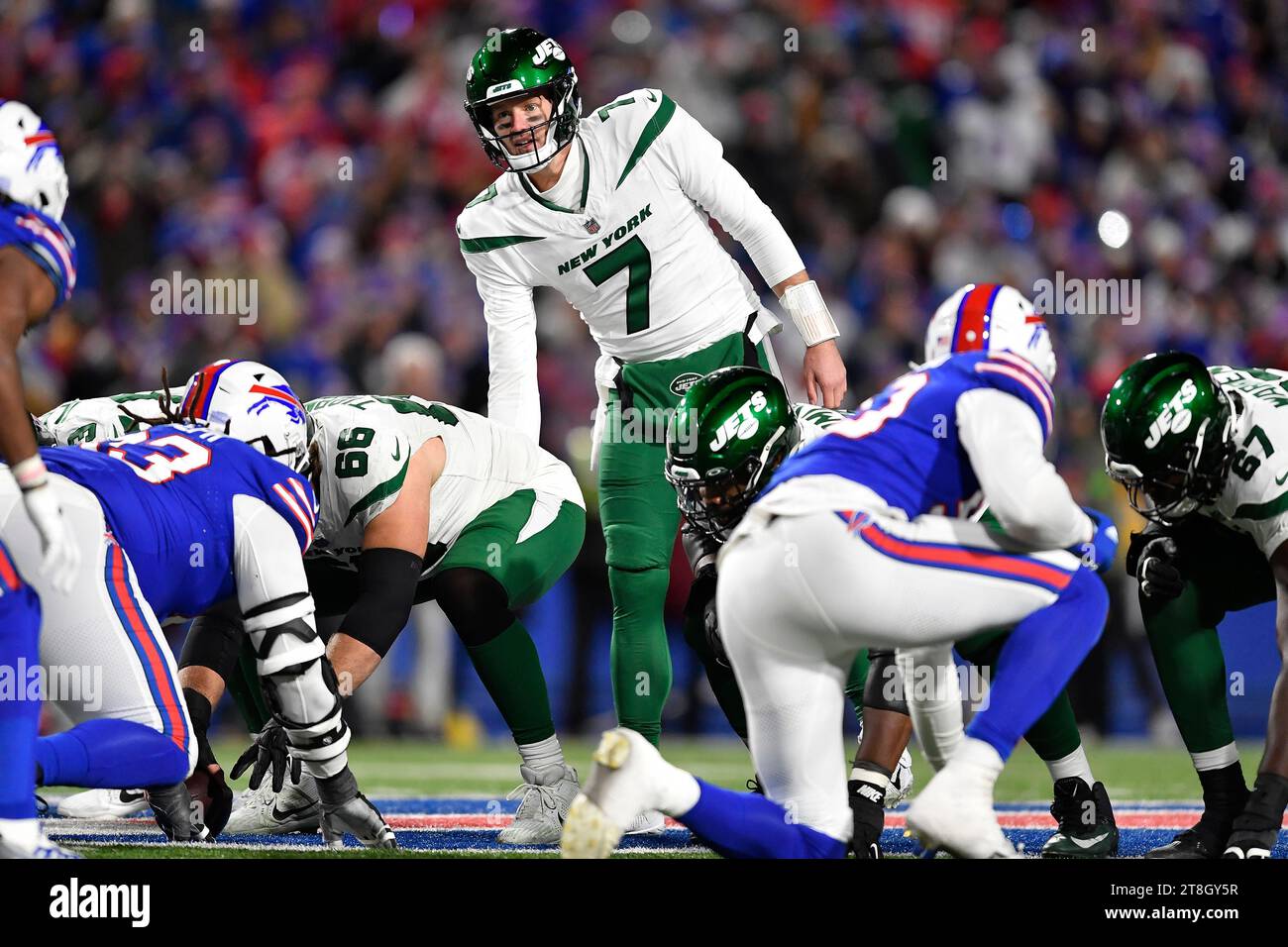 New York Jets quarterback Tim Boyle (7) lines up during the second half ...