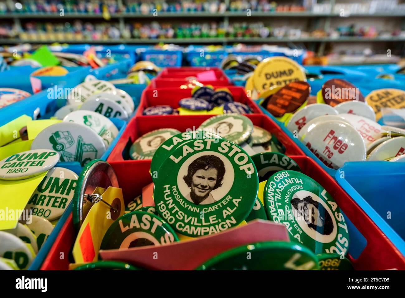 A campaign button is seen inside the Plains Trading Post, Monday, Nov ...