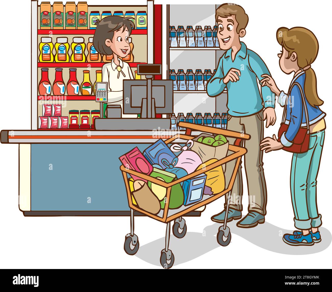 shopping kids and family cartoon vector illustration Stock Vector Image ...