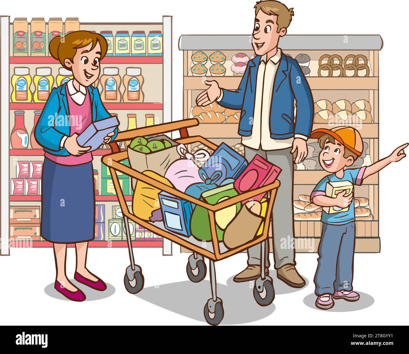 shopping kids and family cartoon vector illustration Stock Vector Image ...