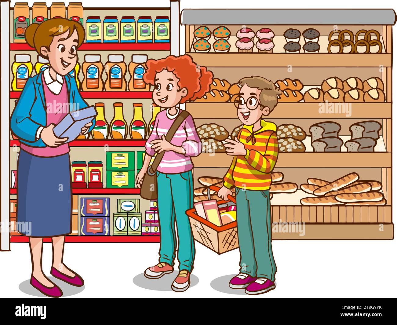 shopping kids and family cartoon vector illustration Stock Vector Image ...