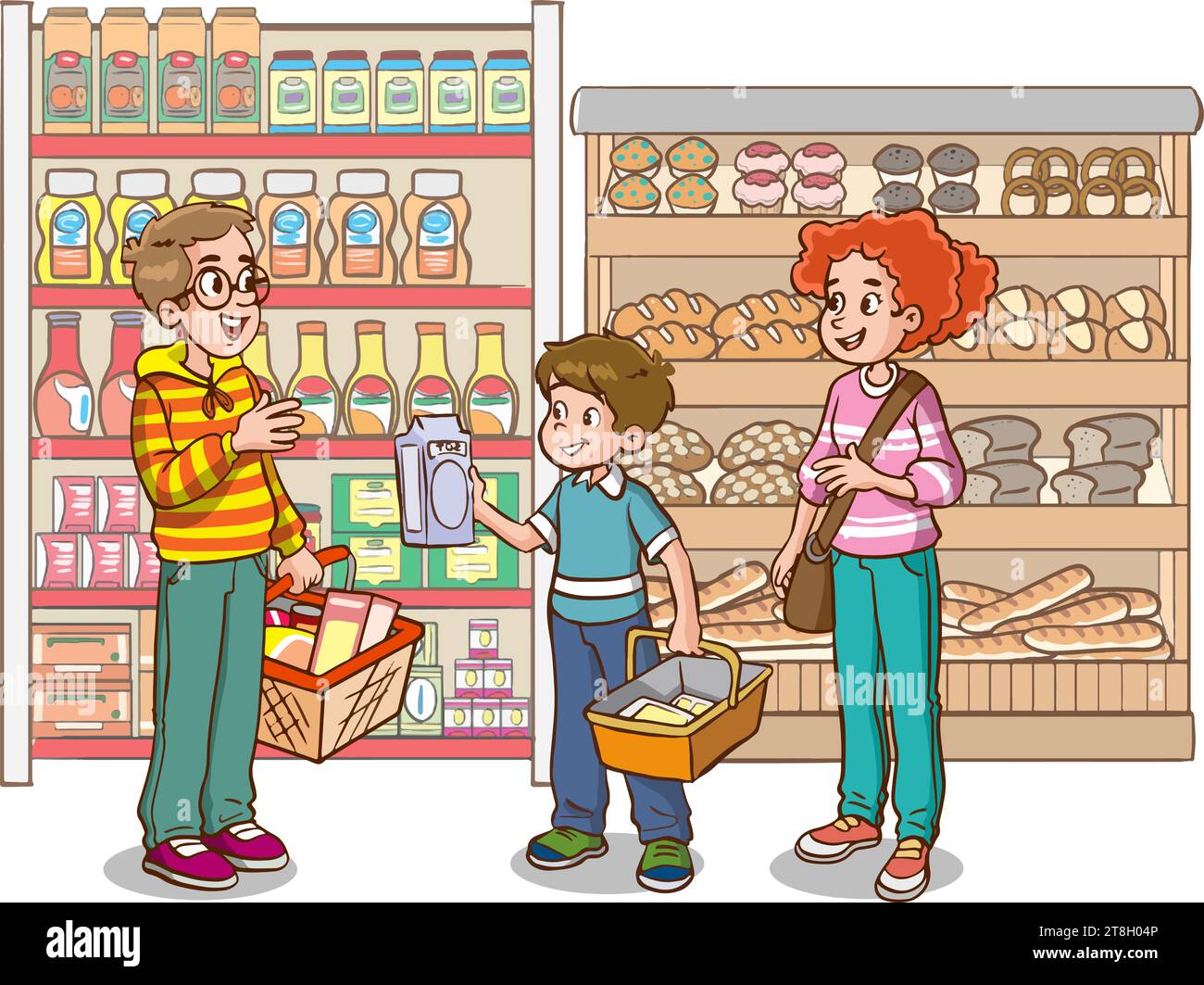 shopping kids and family cartoon vector illustration Stock Vector Image ...